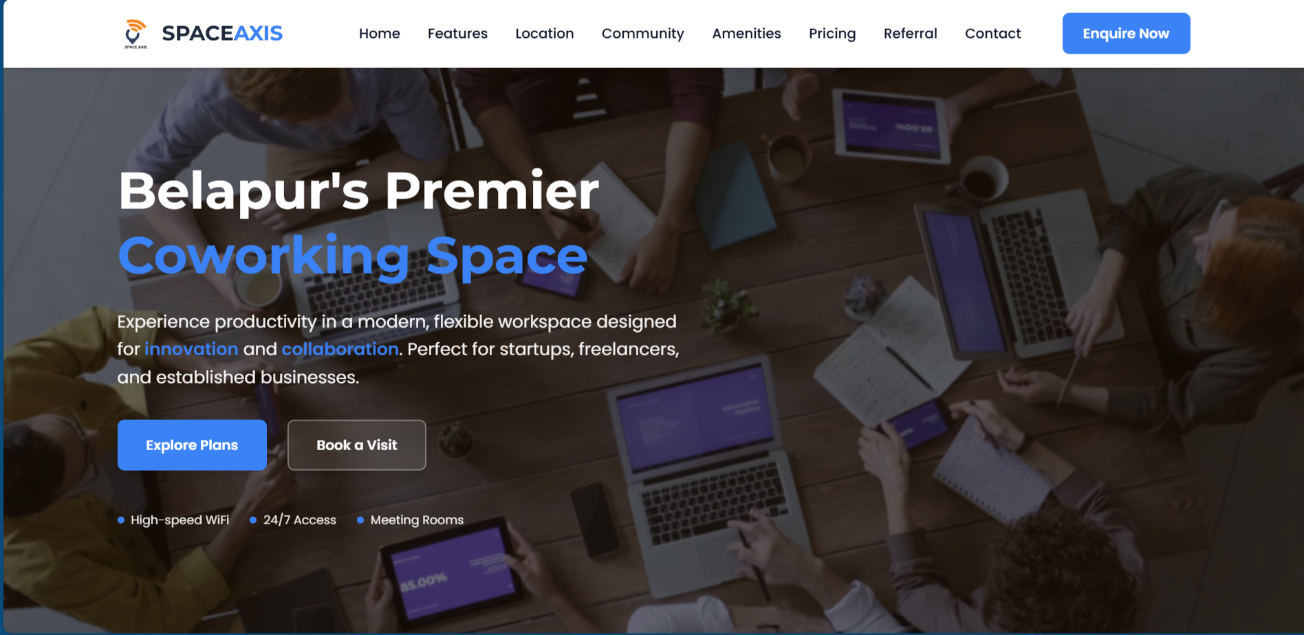 Space Axis Coworking - Coworking website project by NWN Web Services